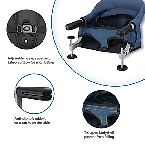 Fast Table Chair Hook on High Chair Clip on Table Clamping Chair High Load Fold-Flat Storage Tight Fixing Feeding Seat Attach to Table Ideal Folding Chair for Travel (Navy)