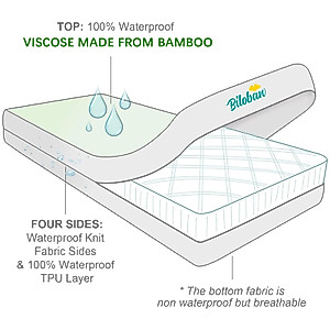 Waterproof Bamboo Viscose Quilted Crib Mattress Encasement Zippered Crib Mattress Protector, Breathable and Absorbent, 6 Sides Fully Encased Crib Mattress Cover, 2 Pack, Bamboo Viscose