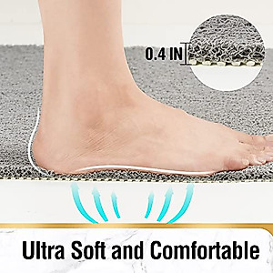 HITSLAM Shower mat Non Slip, 24 x 32 Inch Bathtub Mat Non Slip with Drain, Soft PVC Loofah Shower Bath Mat for Tub, Quick Drying Bathroom Shower Mat, Grey