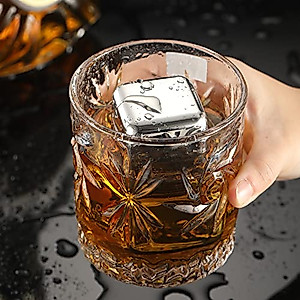 2 Large Whiskey Stones 64 cm³ (4 cu in) - Man Gift Set - Reusable Stainless Steel Metal Ice Sphere Cubes Beverage Chilling Rocks Whiskey Stones for Red Wine, Bar Beer, Scotch, Vodka Drinks - Silver