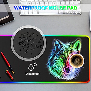 RGB Gaming Mouse Pad - 14 Light Modes Extended Computer Keyboard Mat, Anime LED Mouse Pad Large，High-Performance Mouse Pad Optimized for Gamer 31.5 X 12in (Wolf Mouse pad)