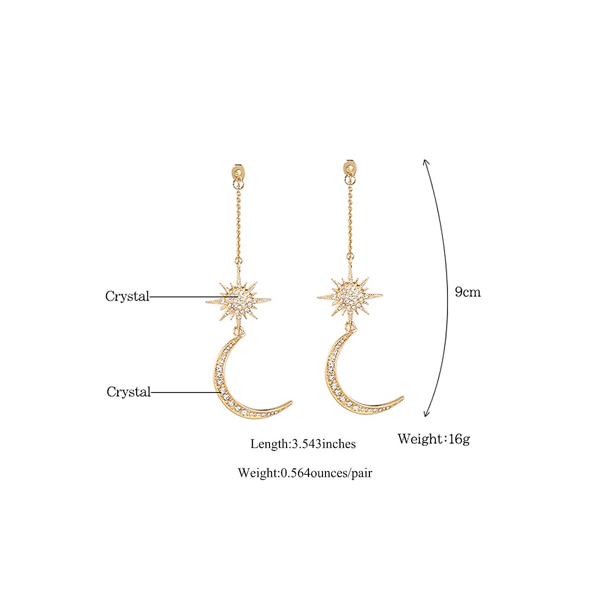 Zinc Moon Earrings for women Girls Moon and Star Earrings Jewelry Fashion Long Drop Dangle Stud
