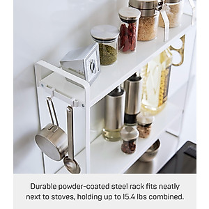 Yamazaki Home Tower Compact 2-Shelf Kitchen Storage Rack | Easy-To-Clean Design, Versatile Hooks - Steel