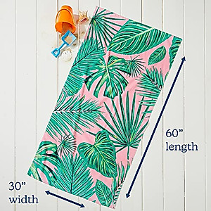 Sun Sprouts 100% Cotton Beach Towel Palm Leaves Pattern for Kids & Toddler. Bath, Pool, Camping, Travel Towel for Boys & Girls. 30” x 60” Quick-Dry & Super Absorbent Beach Blanket