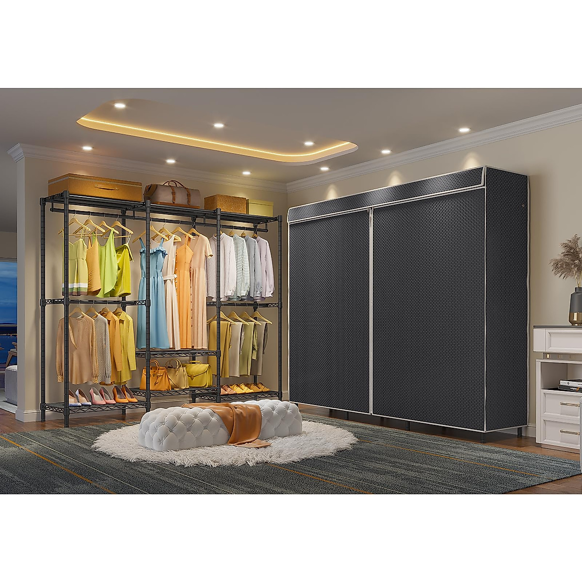 VIPEK V5C SE Garment Rack Wardrobe Closet, Heavy Duty Clothes Rack with Adjustable Shelves and Black Upgraded Polyester Cover, Black Metal Clothing Storage Organizer for Bedroom, 70.1" Lx17.3 Wx76.4 H