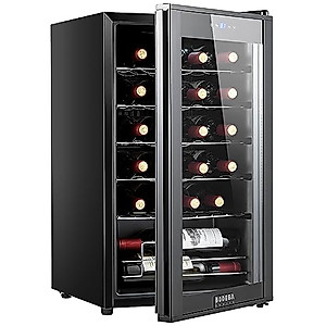 BODEGACOOLER 24 Bottle Compressor Wine Cooler, Freestanding Wine Cellar for Red, White or Champagne，Mini Fridge with 41-64.4°F Digital Temperature Control Glass Door