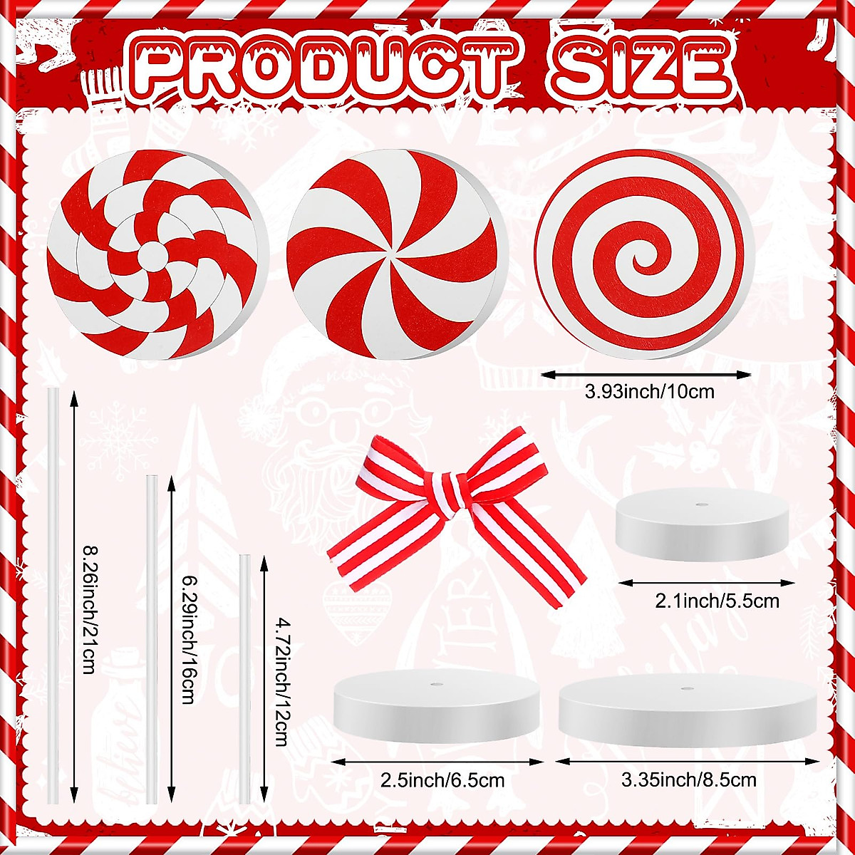 Amyhill 3 Pcs Christmas Candy Table Decor Wooden Christmas Tiered Tray Decor Red White Candy Centerpieces Xmas Tabletop Decorations Rustic Farmhouse Block Sign for Christmas Holiday Party Supplies