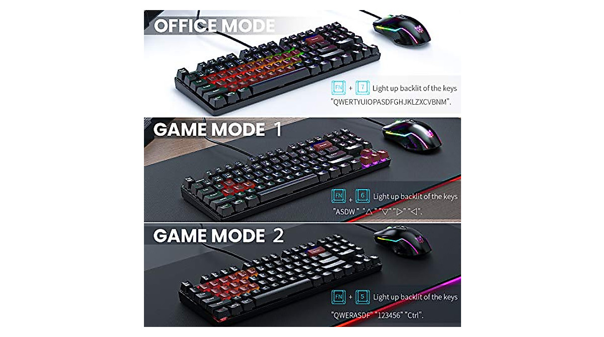 SIMGAL Wired Mechanical Keyboard and Mouse Combo, 89 Keys Rainbow ...