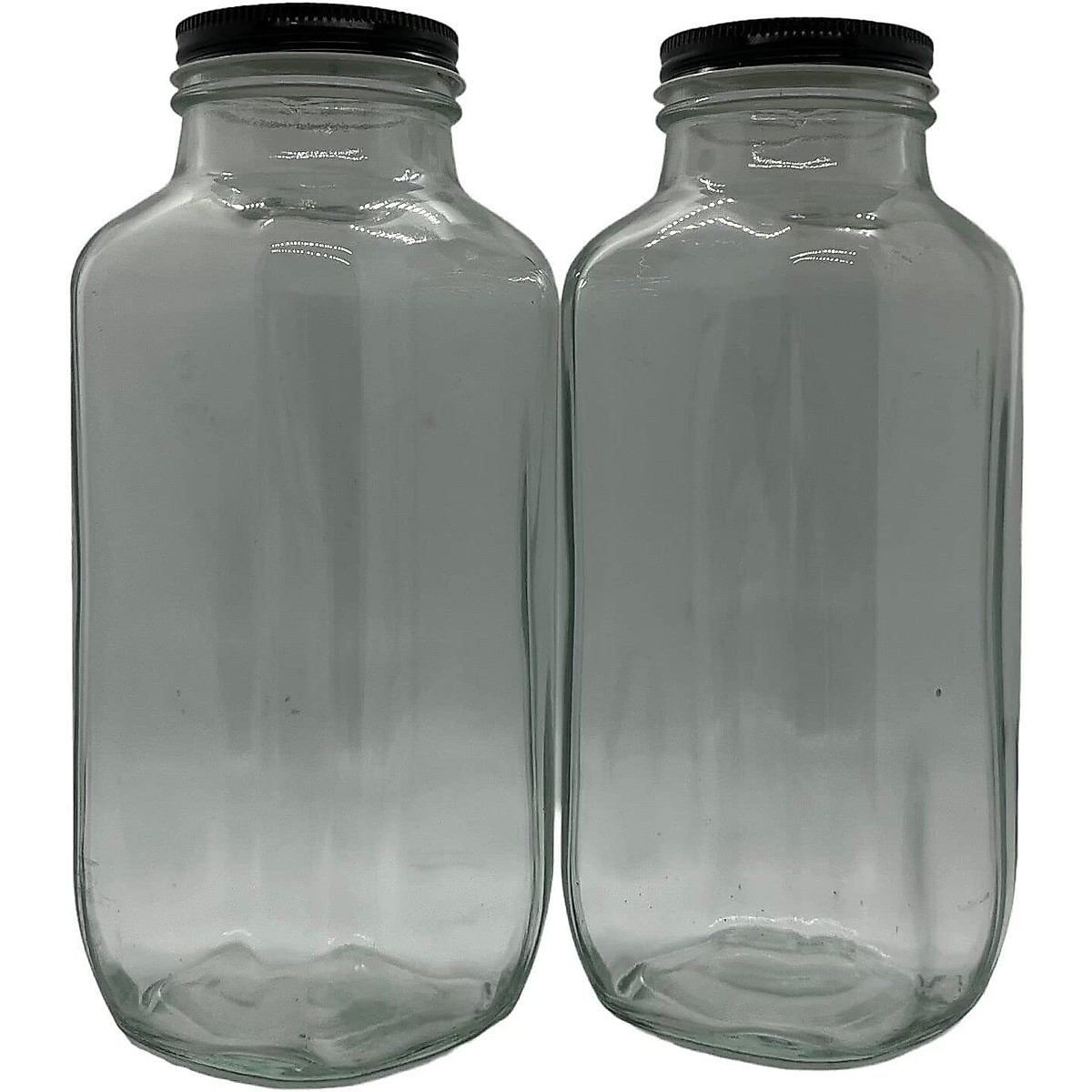 Milk Bottle with Steel Metal Leakproof Lids 32oz Square Glass Beautiful Vintage French Square Drink or Food Container Water Bottle By Yes I Can (White and Silver)