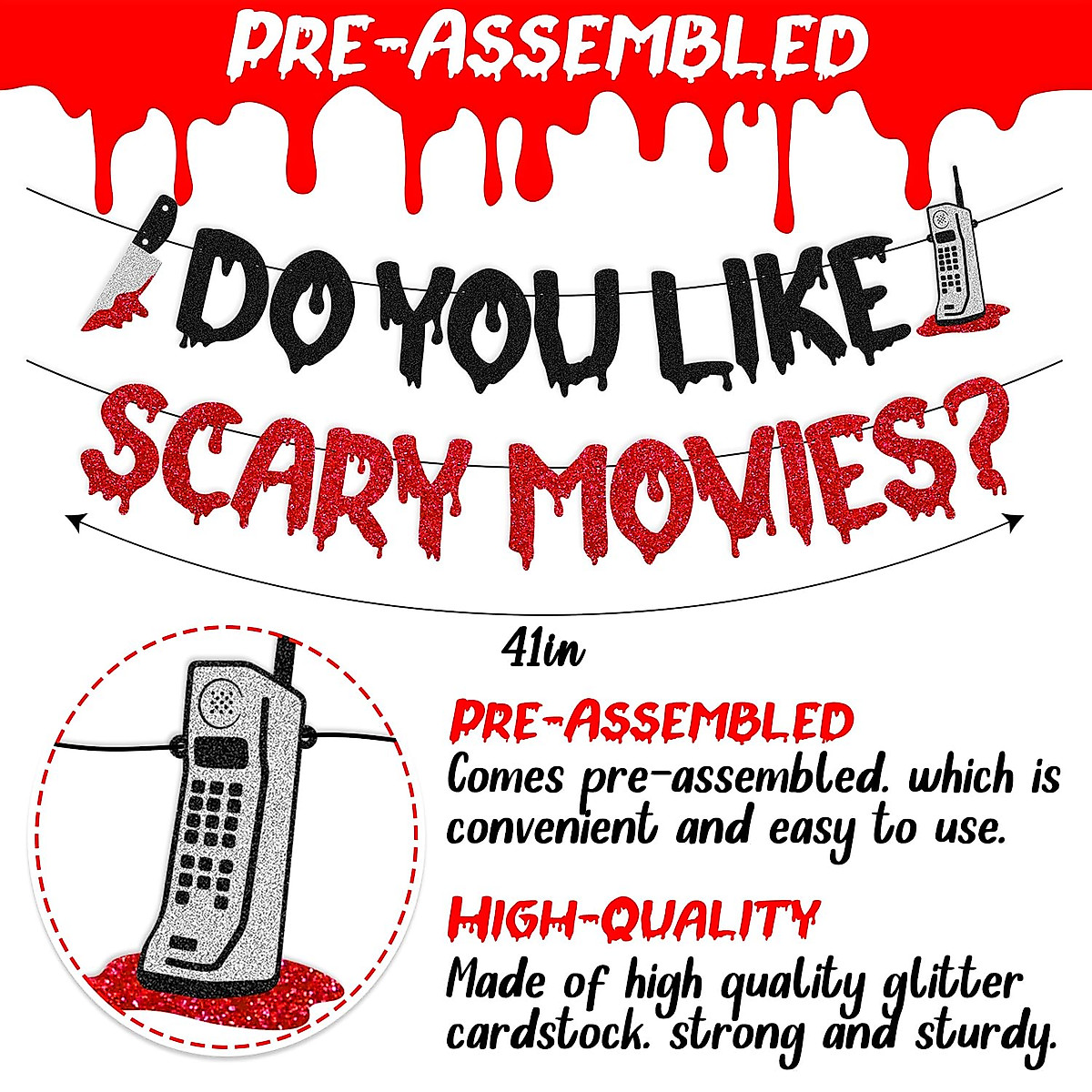 Movie Night Party Decoration Do You Like Scary Movies Banner Hallow Horror Movies Night Party Decor Have a Killer Scream Party Decor Halloween Bloody Slayer Murder theme Spooky Creepy Event
