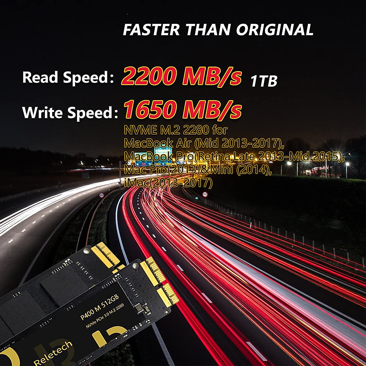 Reletech 512GB SSD NVMe M.2 Gen 3x4 Upgrade Solid State Drive for MacBook Air(Mid 2013-2017) MacBook Pro (Retina, Late 2013 - Mid 2015) Mac Pro(2013)&Mini (2014),iMac(2013-2017) (P400M, 512GB)