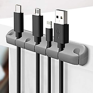 2 Pack Cable Holder Clips, Cable Management Cord Organizer USB Charging Clips Silicone Self Adhesive Wire Holders for Desktop USB Charging Cable Power Cord Mouse Cable Wire PC Office Home (Grey)
