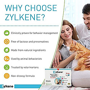 Vetoquinol Zylkene Behavior Support Capsules for Small Dogs and Cats, Calming All Natural Milk Protein Supplement, Helps Relieve Dog Anxiety and Cat Anxiety During Fireworks and Thunder, 75mg