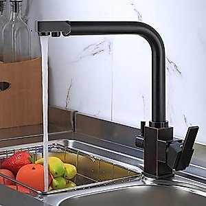 Kitchen Sink Faucet for Bar Farmhouse Commercial, Black/Brushed Nickel Brass Filter Kitchen Faucets, 360 Rotate Kitchen Tap, with Drinking Water Purification Feature Kitchen Taps (Color : Black, Siz