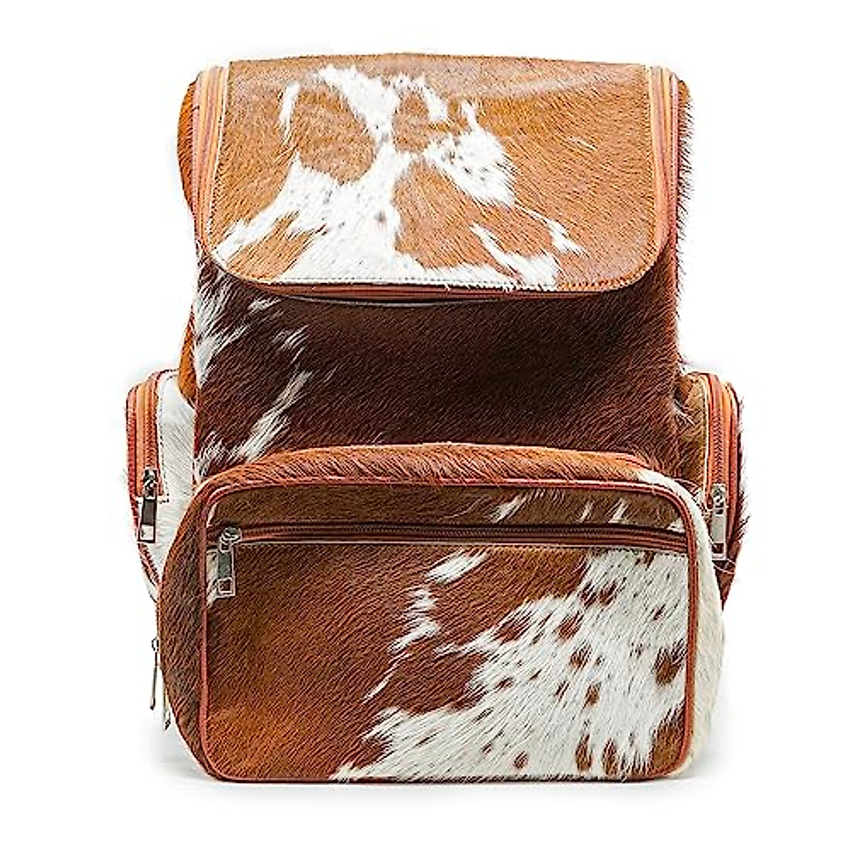Cowhide Print Fur Leather Diaper Backpack Rucksack Casual Daypacks Brown & White