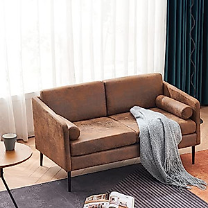 Karl home Loveseat Sofa 52" Bedroom Couch Mid-Century 2-Seat Sofa Bronzing Cloth Upholstered Love Seat with Metal Legs for Living Room, Bedroom, Balcony, Apartment, Office, Brown