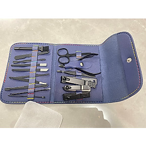 Manicure Set Professional Nail Clipper Kit, 16Pcs Stainless Steel Manicure Kit Gifts for Unisex, Manicure and Pedicure Set, Hand Foot Nail Care Tools Nail Grooming Kit with Portable Travel Case Navy