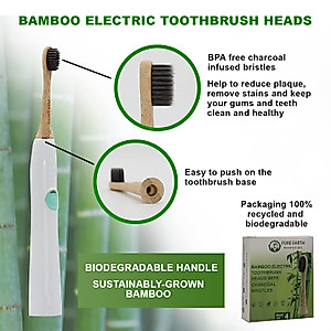 Bamboo Electric Toothbrush Replacement Heads - Compatible with Philips Sonicare Toothbrush - Soft Bristle Natural Charcoal Toothbrush Heads Refill - (Pack of 4) by Pure Earth Essentials