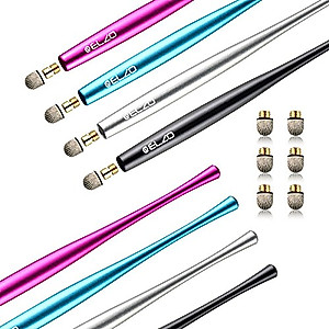 ELZO Capacitive Stylus Pens Premium Metal Slim Combo 4 Pcs Tips for All Touch Screens iPad & Android Tablets DELL/Samsung/HP/Asus/Surface/Samsung/iPhone/LG (Black, Silver, Light Blue & Rose Red)