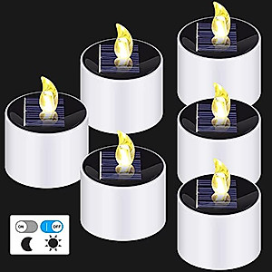 Solar Tea Lights,6PCS Waterproof Solar Power Tealights Outdoor,Flameless Flickering LED Tealight Candle with Dusk to Dawn Light Sensor,Reusable Candle Lights for Party,Garden Camping Home Decor