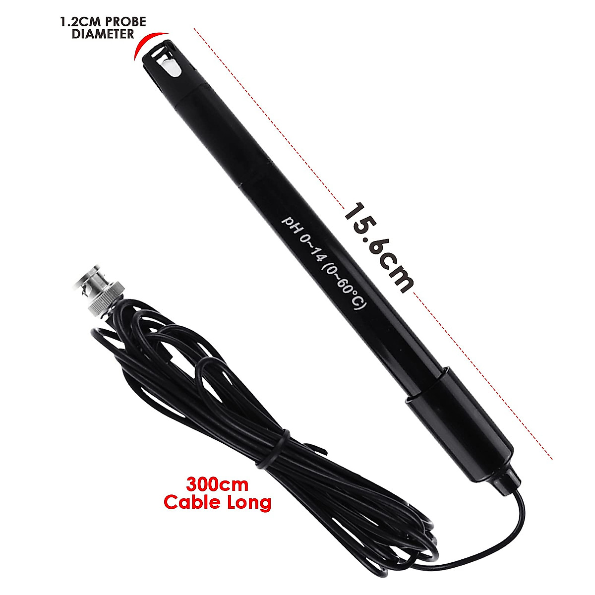 DANOPLUS 300 cm Long Cable Electrode Replaceable pH Probe (0-14 pH), BNC Connector with 6 Packets of Calibration Powder