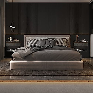 Bixiaomei Floating Bedside Table Nightstands, Wall Mounted Bedside Cabinet, Floating Wall Shelf Console with Mental, Modern Storage Cabinet Unit for Bedroom & Living Room (2 Pieces/Dark Grey/17.72IN)