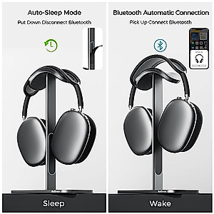 MaGrnce Headphone Stand for Airpods Max with Sleep Mode Aluminum Headphone Holder with Anti-Slip Base & Protective Leather Pad for Home/Game Room/Shop Headphone Storage/Display (Dark Grey)