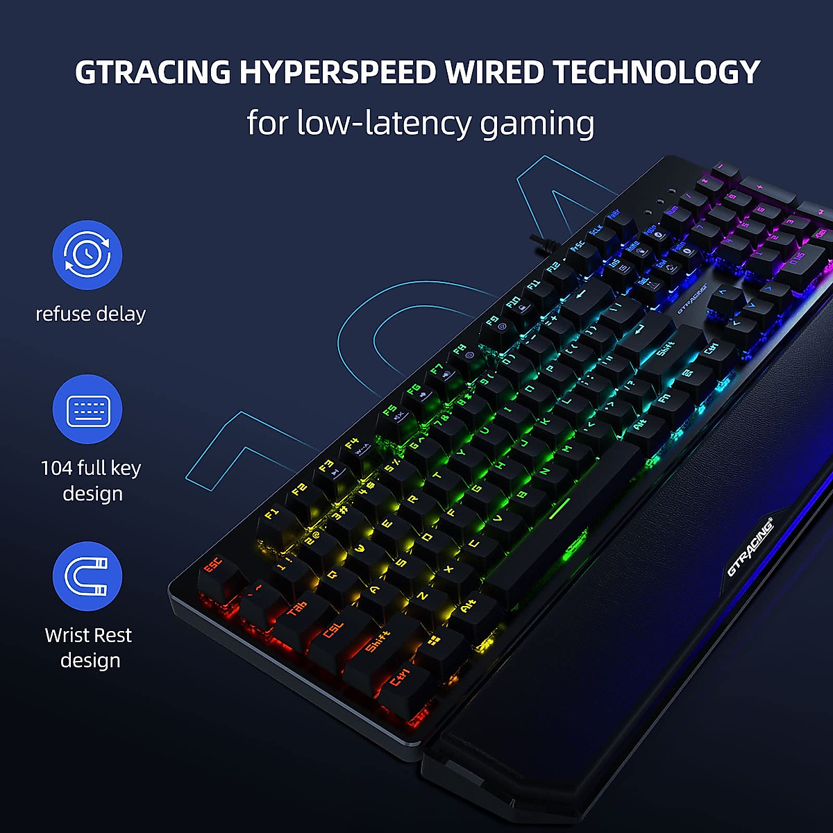 GTRACING Mechanical Gaming Keyboard with Wrist Rest, RGB Lighting, Tactile Mechanical Switches, Programmable Macro Keys