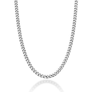 Miabella Solid 925 Sterling Silver Italian 2.3mm Diamond Cut Cuban Link Curb Chain Necklace for Women Men, Made in Italy (Length 18 Inches (women's average length))