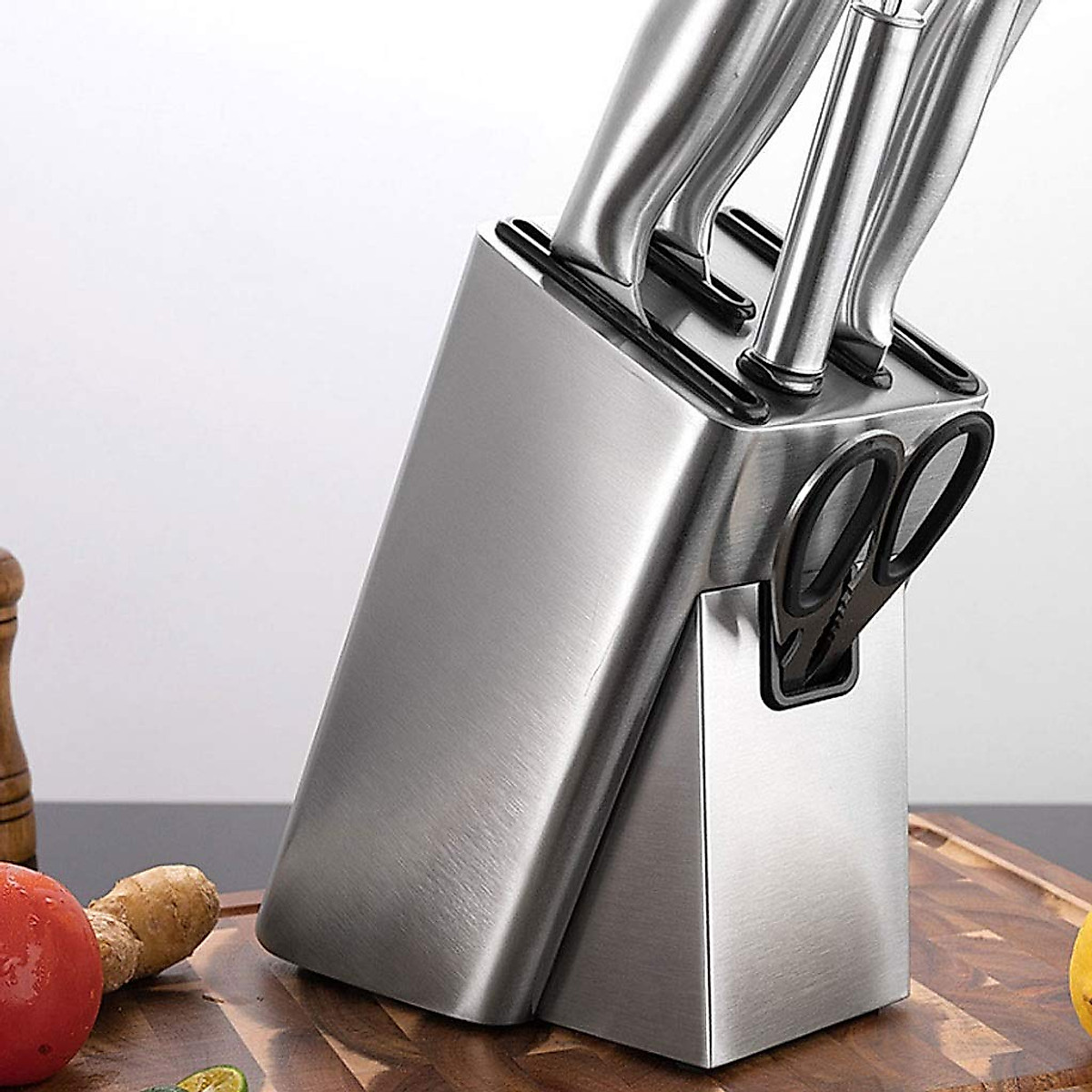 CUJUX Knife Holder Stainless Steel Modern Design with Scissors Groove Knife Holder Countertop Storage Kitchen Rack Household Storage Rack