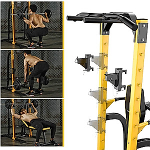 ZENOVA Power Tower Pull Up Bar Station, Pull Up Tower Dip Station for Home Fitness Exercise,Multi-Function Workout Equipment Squat Rack (Yellow)