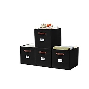 DECOMOMO Storage Baskets 13x15x13 Storage Cube Bins with Label Holders, Kallax Storage Cubes Baskets for Organizing Shelves Nursery Toy (Kallax / 4pcs, Black)