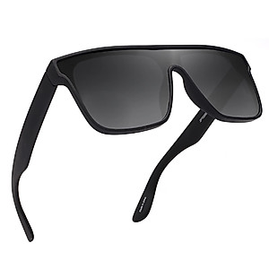 GLINDAR Oversized Square Polarized Sunglasses for Men Women, One Piece Recycled Shield Shades UV400 Protection Black