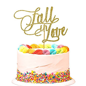 Fall in Love Cake Topper for Wedding Bridal Shower Engagement Bachelorette Party Decorations Gold Glitter