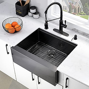 27 Inch Black Farmhouse Sink Workstation-Bokaiya 27x22 Matte Black Stainless Steel Farmhouse Apron Front 16 Gauge Single Bowl Farm Sink with Cutting Board