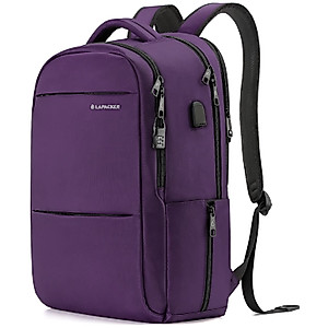 LAPACKER 15.6-17 inch Business Laptop Backpacks for Women Mens, Water Resistant Laptop Travel Bag with USB Charging Port, Lightweight College Students Notebook Computer Backpack - Purple