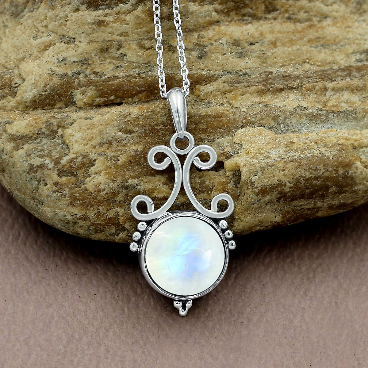 TISHAVI 5.45Cts Natural Moonstone Pendant Necklace For Women June Birthstone Vintage Jewelry Women'S Day Gifts For Mom Wife Sister
