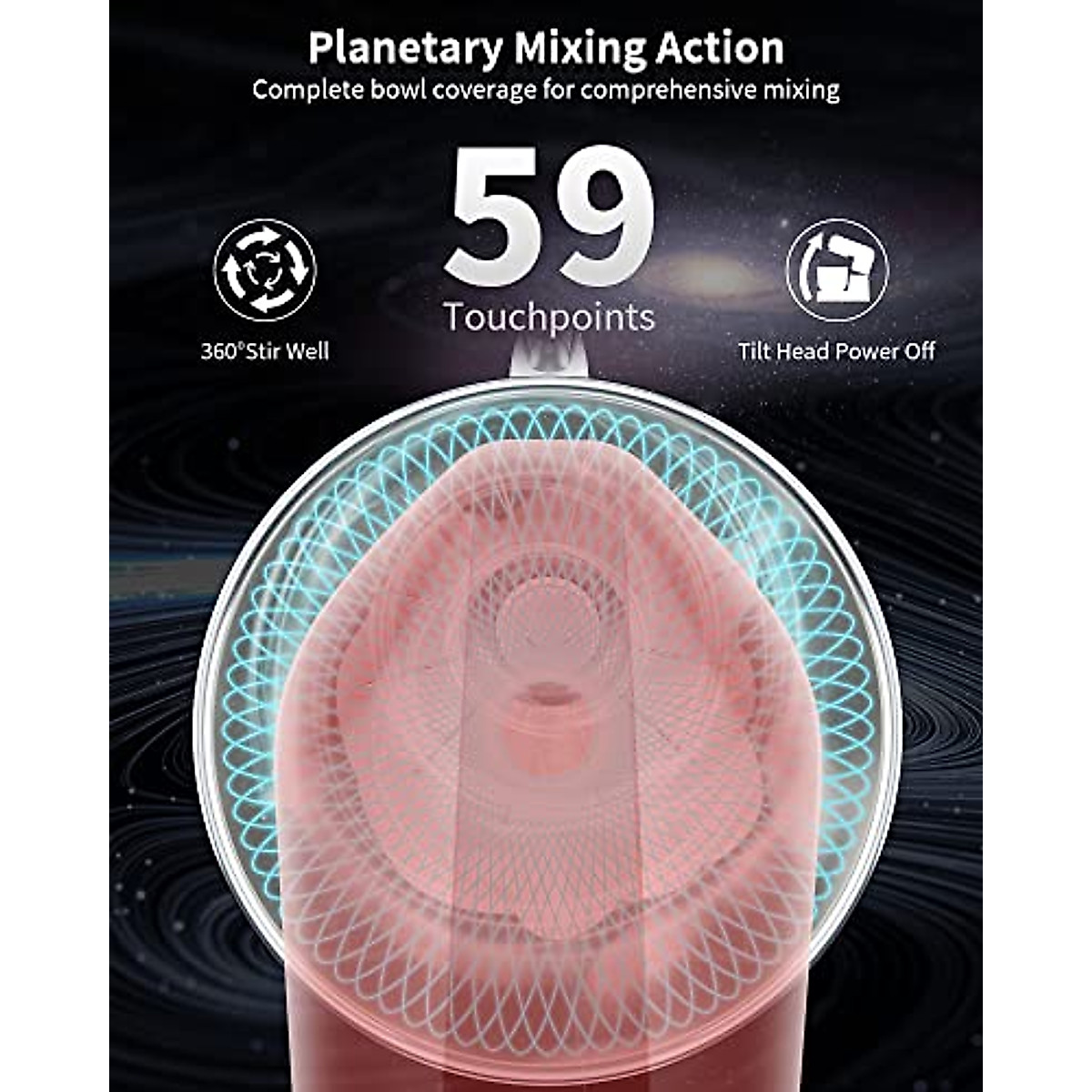 Stand Mixer, CWIIM 10+P Speed 4.8 QT Food Mixer with Dough Hook Whisk Beater Splash Guard Mixing Bowl, Tilt-Head Kitchen Electric Mixer for Baking Egg Bread Cakes Cookie Pizza Salad (Red)