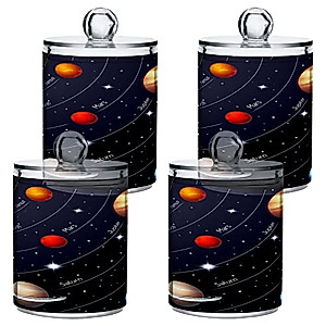 Solar System Galaxy 2 Pcs Qtip Holder Outer Space Organizer Dispenser Storage Canister Plastic Apothecary Jars Bathroom Vanity for Cotton Swab Ball Pads Floss