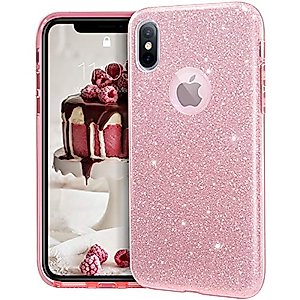 MATEPROX iPhone Xs/X Pink Glitter Bling Sparkle Case for Girls & Women - 5.8" Bumper, Shock-Absorbent