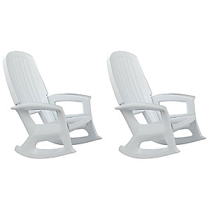 Semco Rockaway Heavy-Duty Outdoor Rocking Chair w/Low Maintenance All-Weather Porch Rocker & Easy Assembly for Deck and Patio, White (2 Pack)