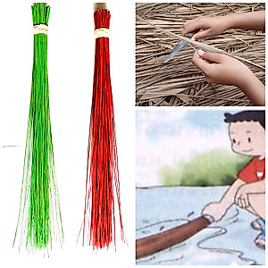 SN SKENNOVA - 1 Piece of 27-28-inch Colorful Asian Coconut leaf Broom Multi-Surface Sturdy Authentic Thai Natrual Broom (Green)