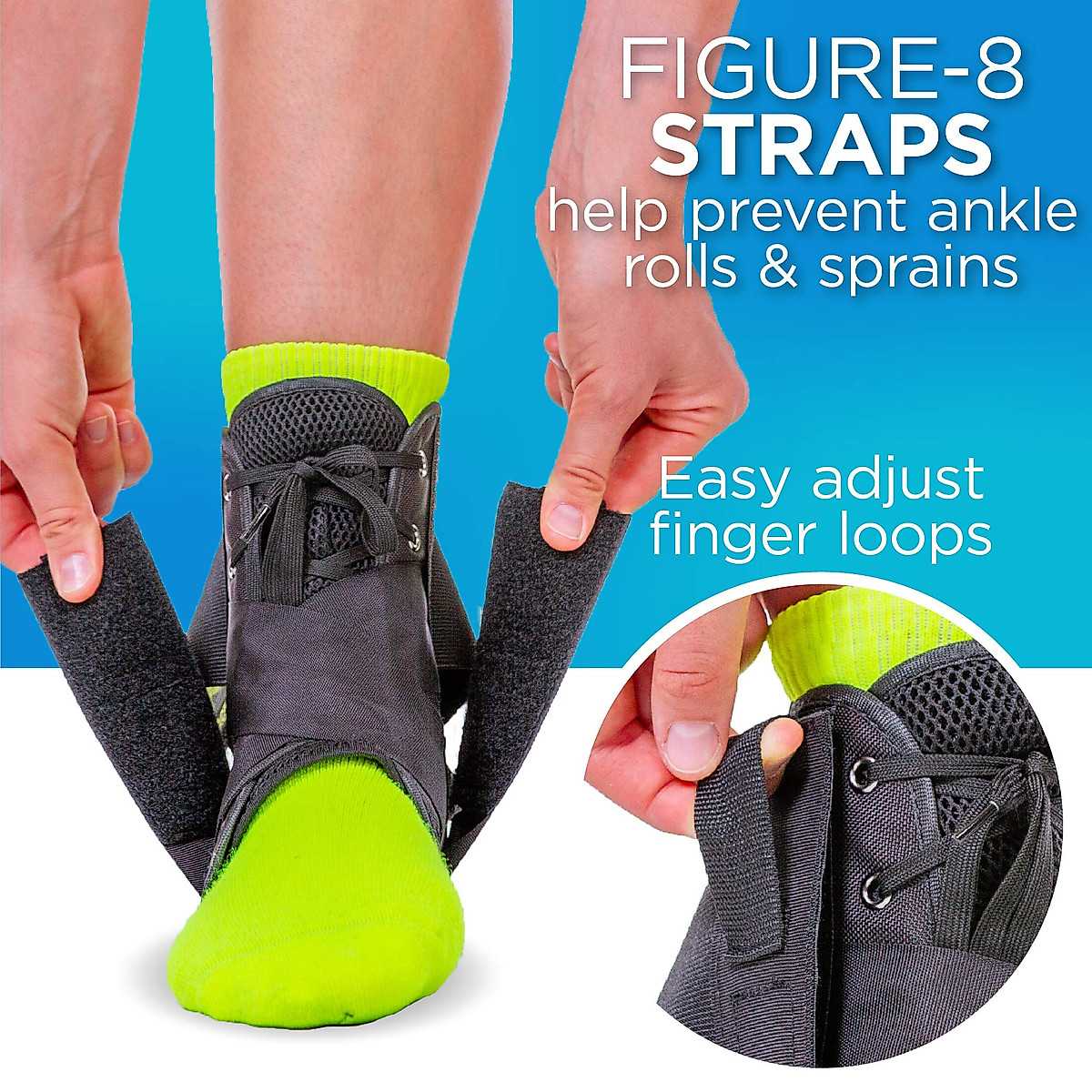 BraceAbility Sports Ankle Brace - Best Lace Up Figure 8 Sprained, Rolled or Twisted Treatment Active Support Wrap Stabilizer Splint for Basketball, Volleyball, Soccer, Working Out, Running Pain (XL)