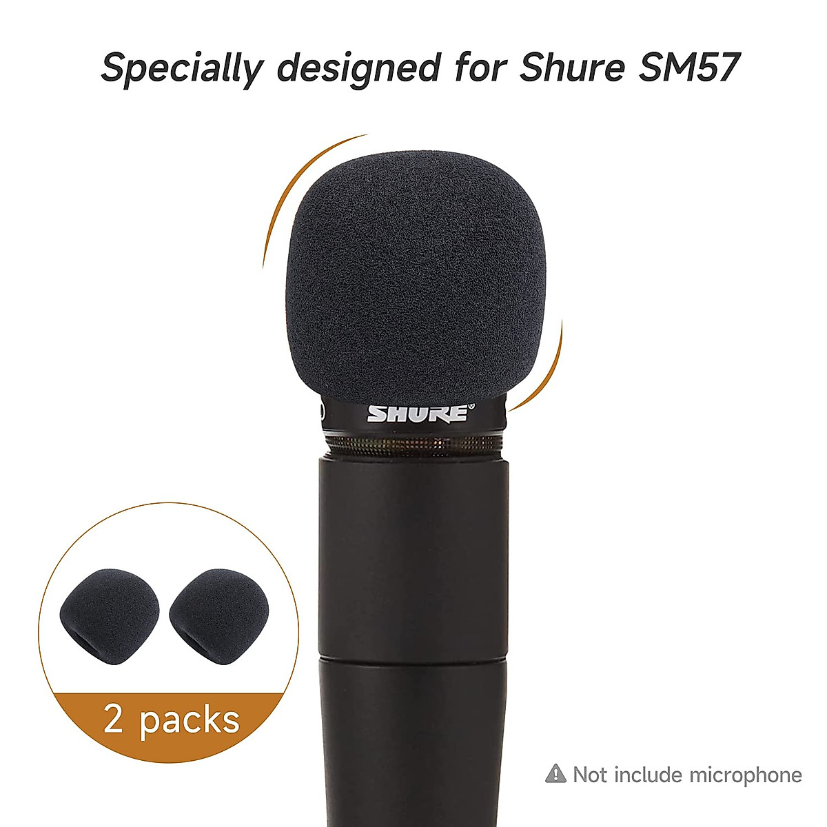 Shure SM57 Pop Filter Mic Foam Cover - SM57 Windscreen Wind Cover Compatible with Shure SM57-LC Microphone Black Noise Cancellation Windsock Cover 2 Pack by WIBOND