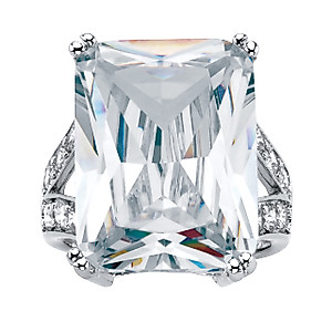 PalmBeach Platinum-Plated Emerald Cut Cubic Zirconia Split Shank Bridge Engagement Ring Sizes 6-10 Size 10