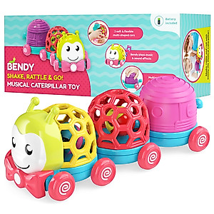 CoolToys Caterpillar Musical Baby Toy - 3 in 1 Developmental Infants & Toddlers Sensory Toy; 3 Linkable Easy Grasp Soft Cars, Rattles, Plays Fun Sounds, Ideal Birthday Gift for 1 Year Old Boys & Girls