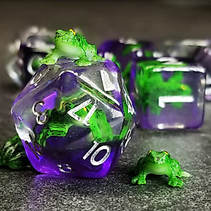 Sage's Portal Animal Familiars Resin DND Dice Set Polyhedral Dice Set for Dungeons and Dragons RPG Pathfinder Tabletop TTRPG (Green Frog)