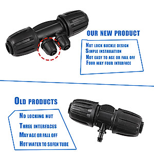 FOGWOWO 1/2 Inch to 1/4 Inch Tubing Irrigation Fittings for (1/2'' ID x 0.60''-0.63'' OD) 16mm Drip Tubing,Locked Barbed Tee Connectors (10 Pcs Barbed Tee 4-Way)