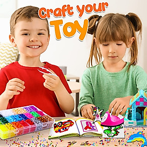 Goody King Board Fuse Beads Iron Set - Fuse Beads Set for Kids Crafts with Bead Pegboard and Aqua Pony Beads, Pixel Art and Craft Bead Kit (Large Set with Iron)