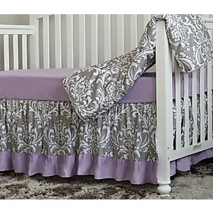 3 pcs Set Boho Floral Ruffle Baby Minky Blanket Baby Nursery Crib Skirt Set Baby Girl Crib Bedding (Grey Purple)
